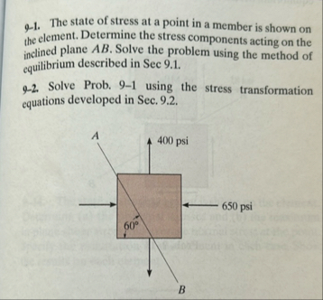 Solved 9-1. ﻿The state of stress at a point in a member is | Chegg.com