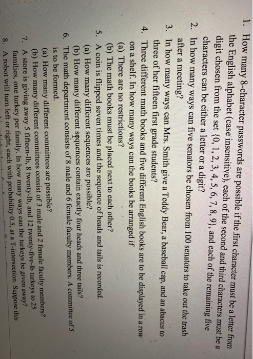 Solved 1. How many 8-character passwords are possible if the | Chegg.com