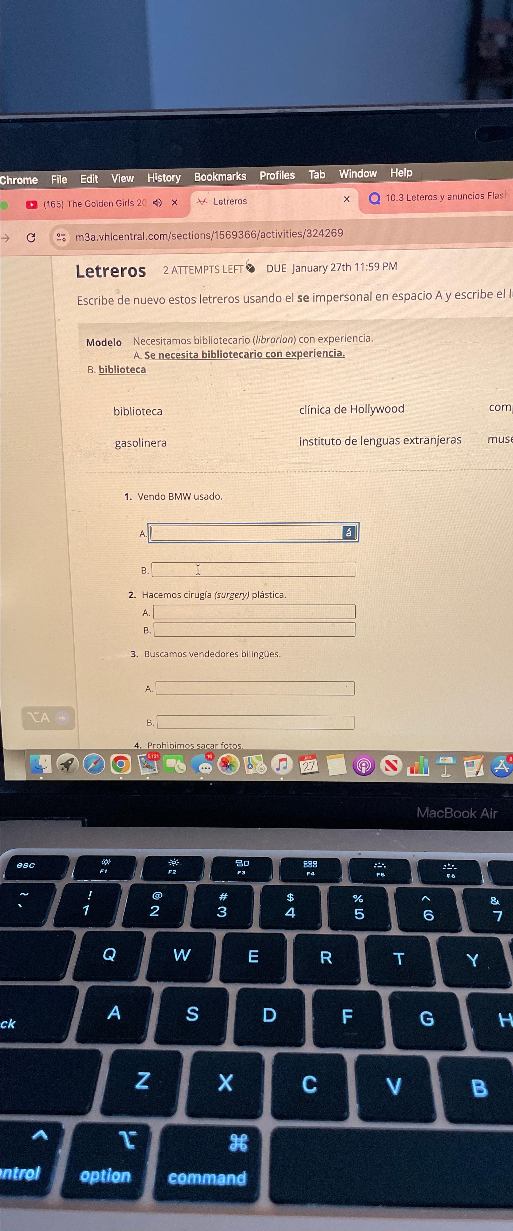 Solved Letreros 2 ﻿ATTEMPTS LEFT is DUE January 27th 11:59 | Chegg.com