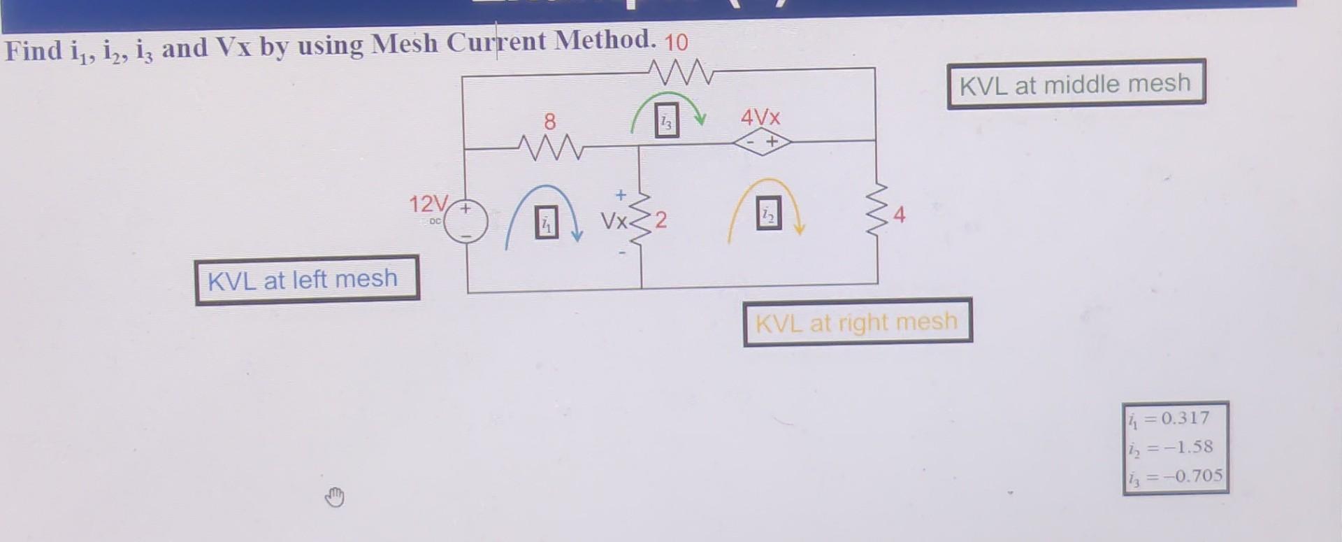 Solved Find i,, i,, iz and Vx by using Mesh Current Method. | Chegg.com