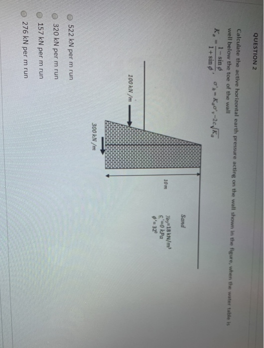 Solved QUESTION 2 Calculate the active horizontal earth | Chegg.com