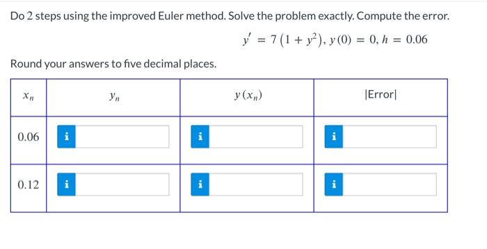 Solved Do 2 steps using the improved Euler method. Solve the | Chegg.com