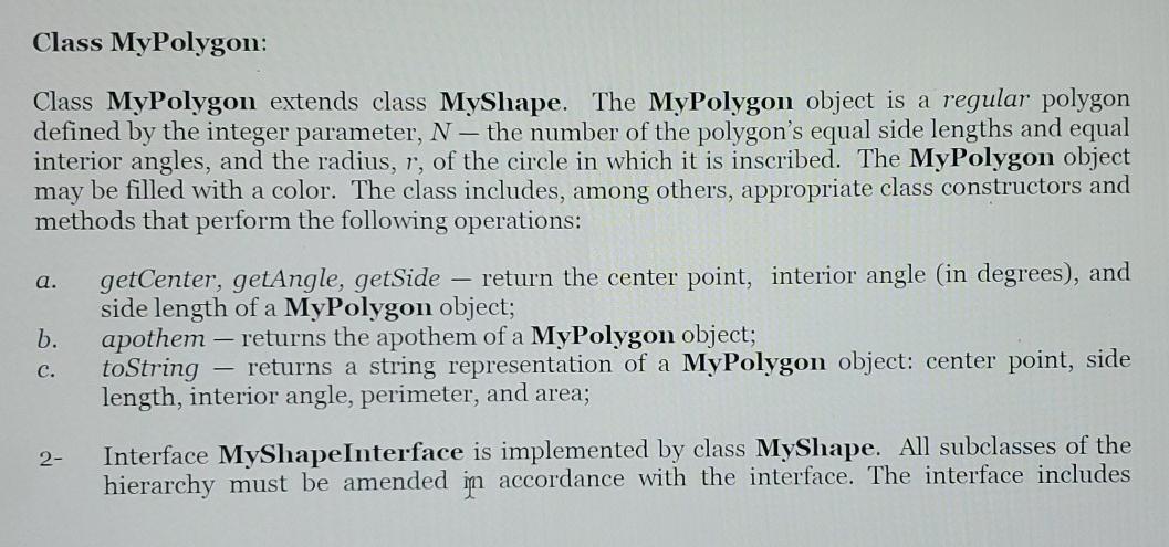 Solved 1- Create a hierarchy of Java classes as follows: | Chegg.com