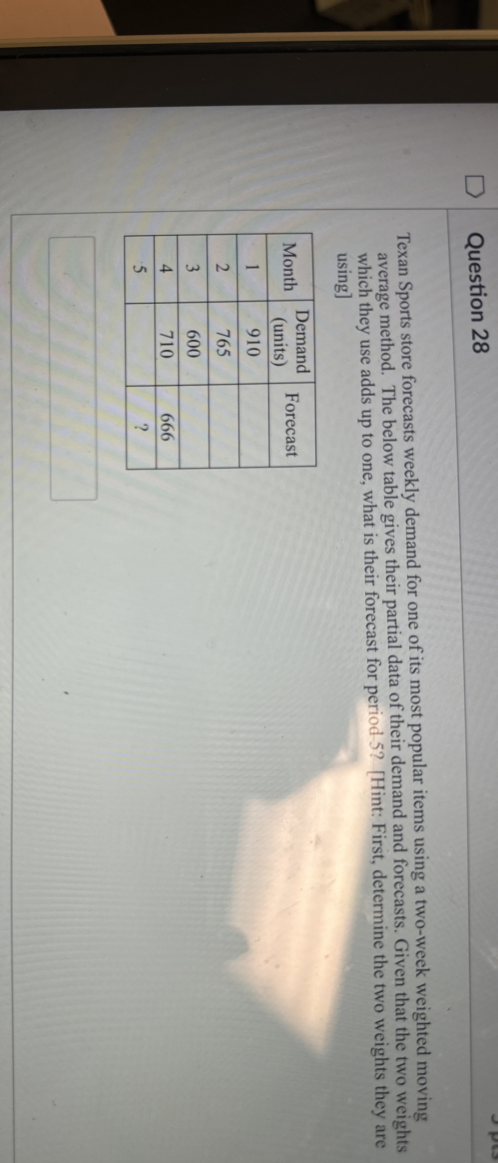Solved Question 28Texan Sports store forecasts weekly demand | Chegg.com