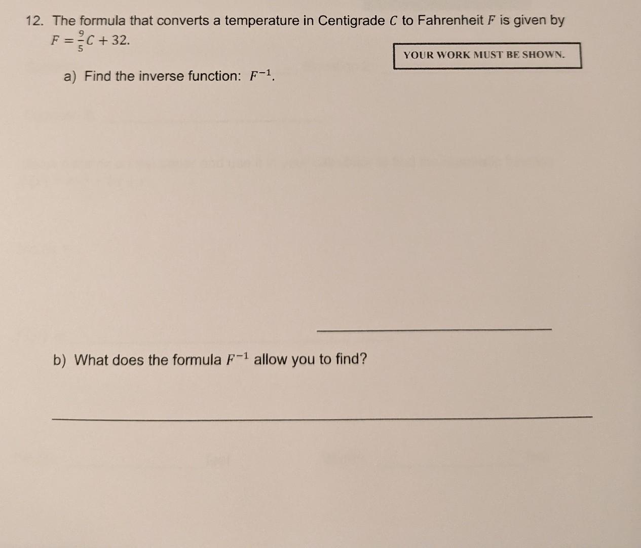 Solved 2. The formula that converts a temperature in | Chegg.com