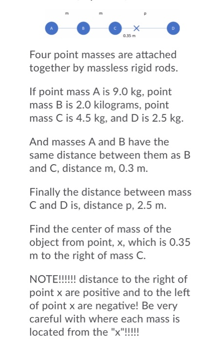 Solved m D 0.35 m Four point masses are attached together by | Chegg.com