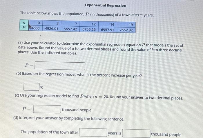 Solved Exponential Regression The table below shows the | Chegg.com