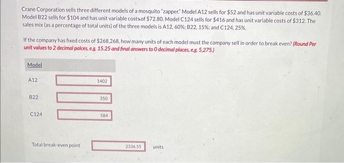 Solved Crane Corporation sells three different models of a | Chegg.com