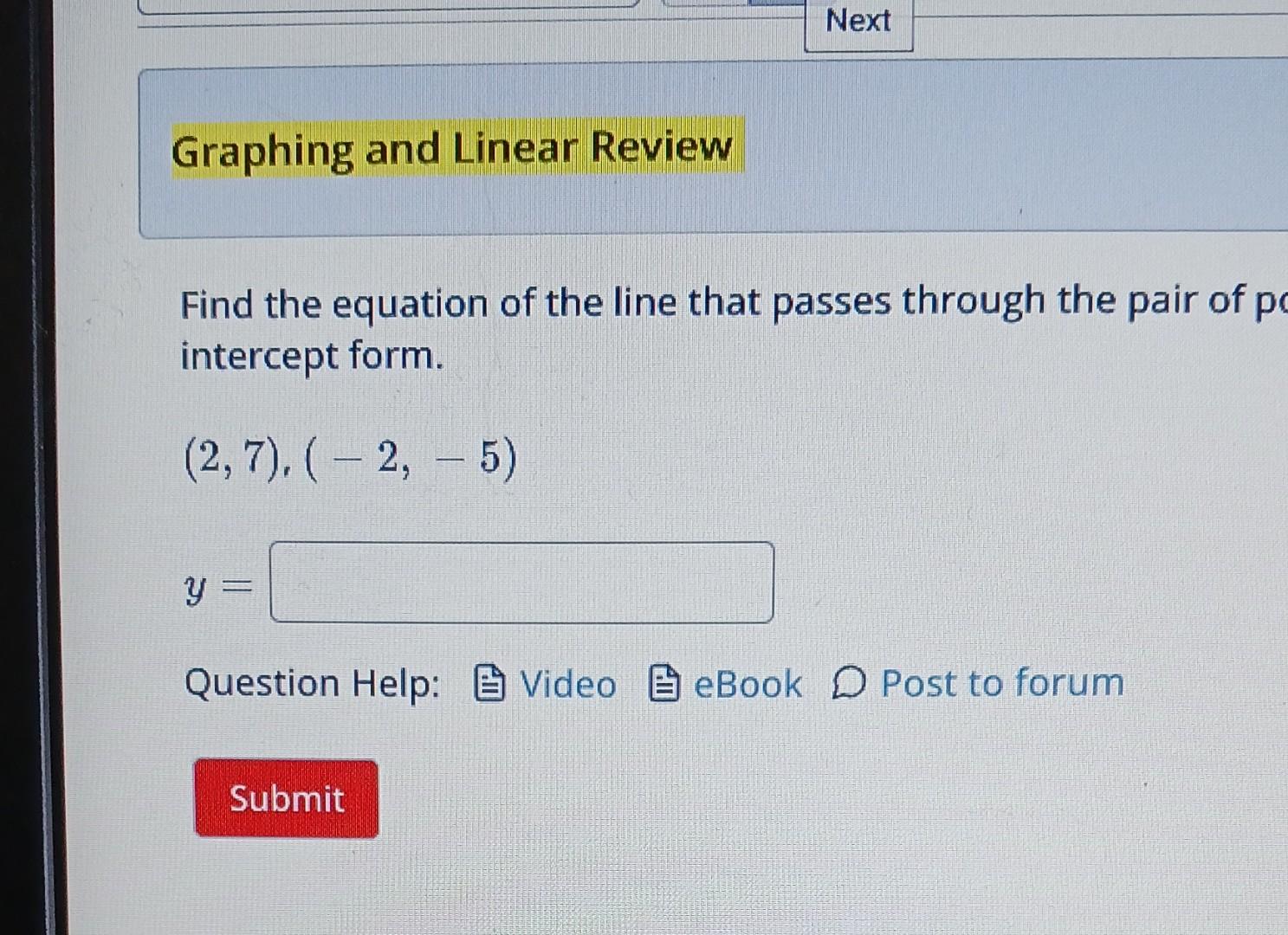 Solved Graphing and Linear Review Find the equation of the | Chegg.com