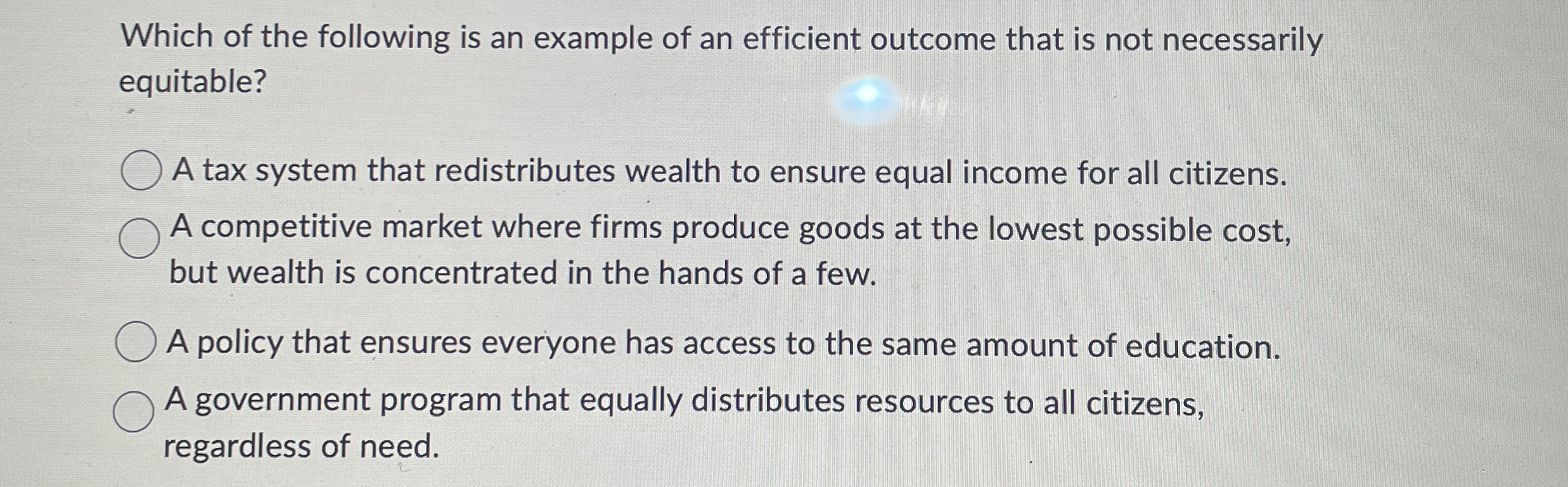 Solved Which of the following is an example of an efficient | Chegg.com