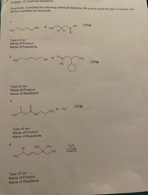 Solved Chapter 13 ﻿Chemical ReactionsDirections: Complete | Chegg.com