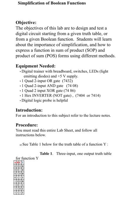 Solved Simplification of Boolean Functions Objective: The | Chegg.com