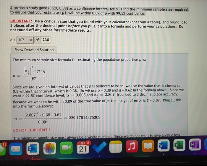 Solved NEED HELP! MINIMUM SAMPLE SIZE FORMULA ESTIMATING | Chegg.com