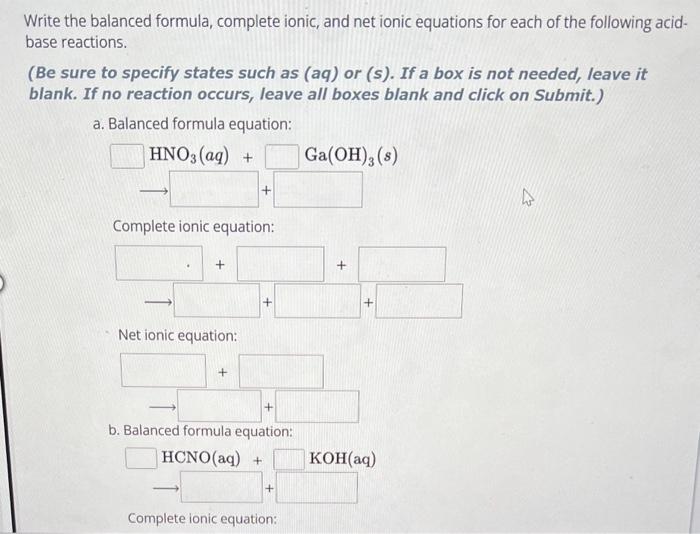 Solved balanced formula, complete ionic and net ionic | Chegg.com