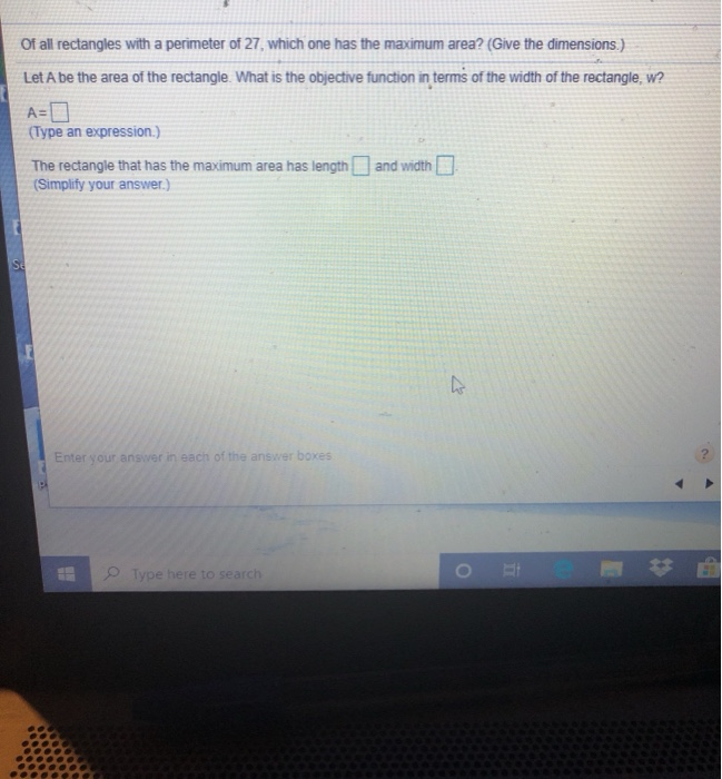 Solved Of all rectangles with a perimeter of 27, which one | Chegg.com