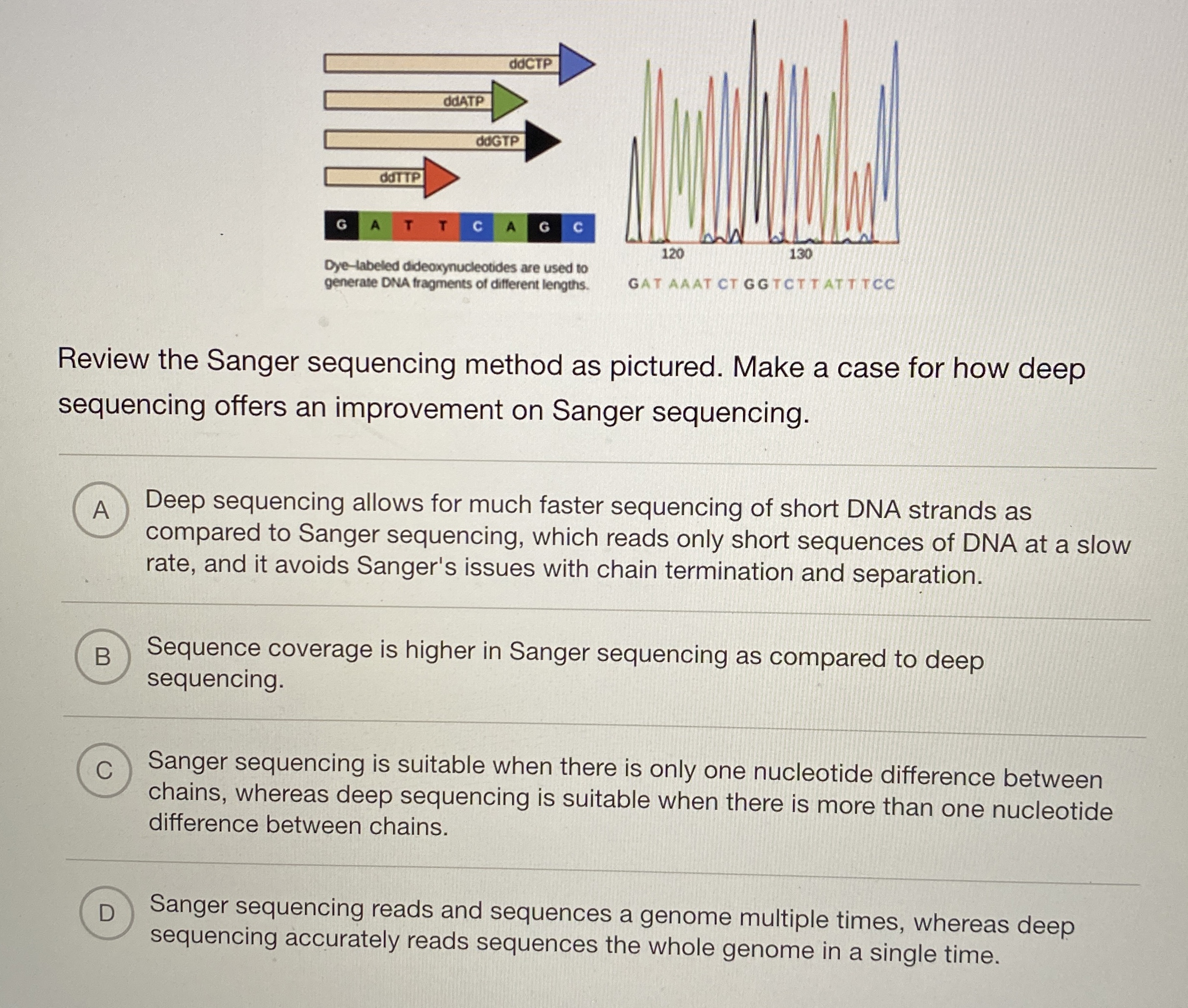 Solved Dye-labeled dideoxynucleotides are used to generate | Chegg.com