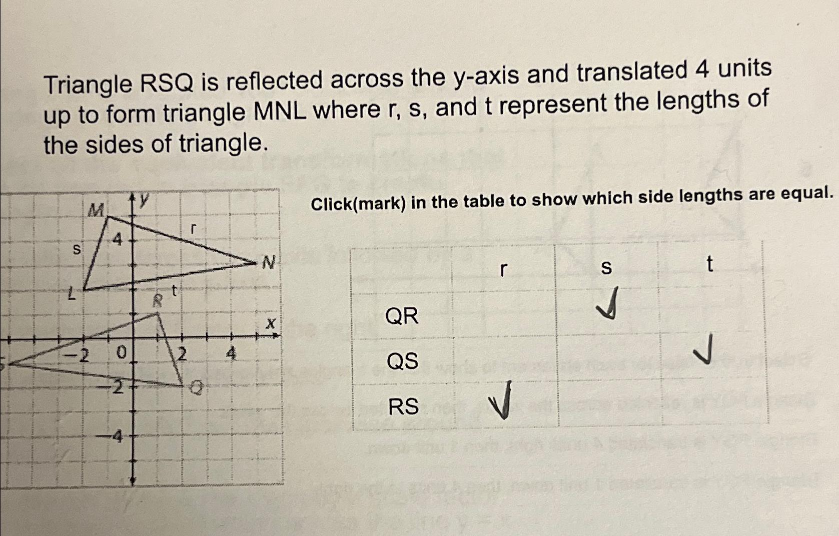 Solved Triangle RSQ is reflected across the y-axis and | Chegg.com