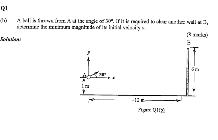 Solved Q1(b) ﻿A ball is thrown from A ﻿at the angle of 30°. | Chegg.com