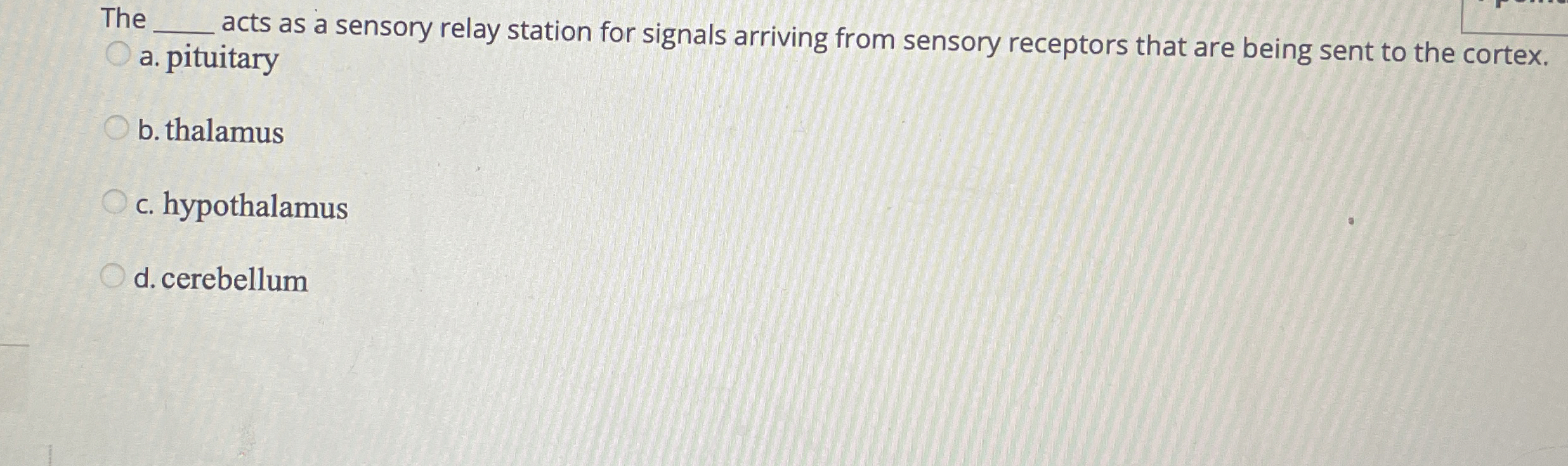 Solved Theacts as a sensory relay station for signals | Chegg.com