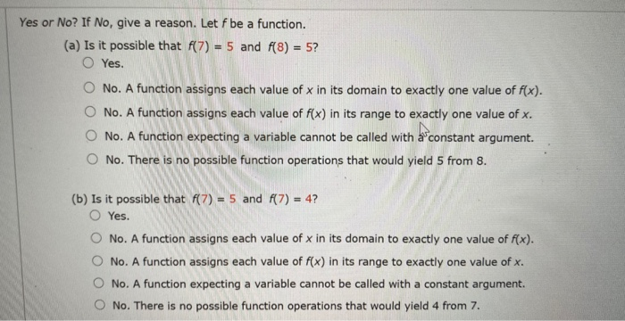 Solved Yes or No? If No, give a reason. Let f be a function. | Chegg.com