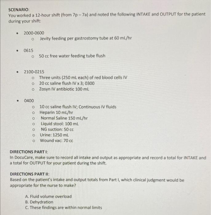 Solved What is the total intake and total output for your | Chegg.com