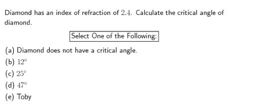 Solved Diamond has an index of refraction of 2.4. ﻿Calculate | Chegg.com