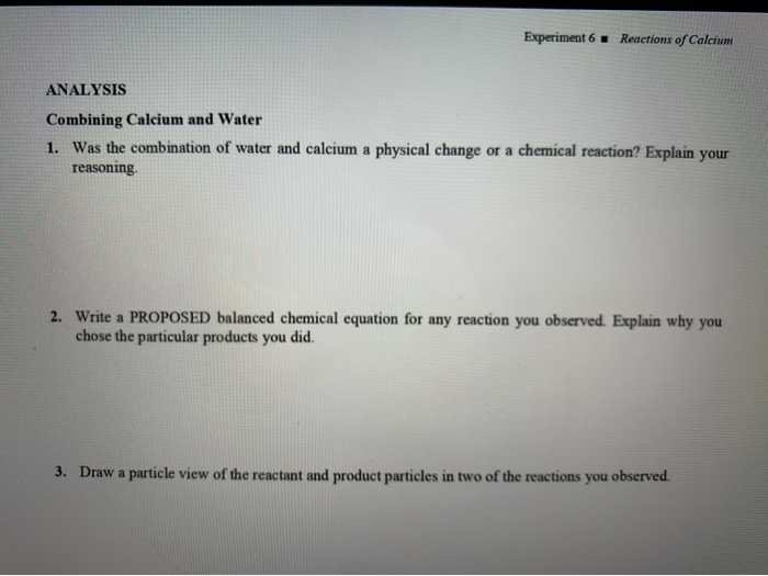 Solved Experiment 6 • Reactions of Calcium ANALYSIS | Chegg.com