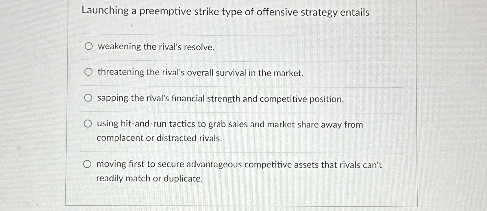 Solved Launching a preemptive strike type of offensive | Chegg.com
