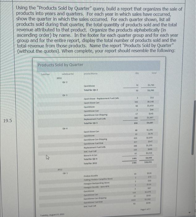 Solved Using the "Products Sold by Quarter" query, build a | Chegg.com