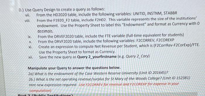 atabose Tools Help Query Design D.) Use Query | Chegg.com