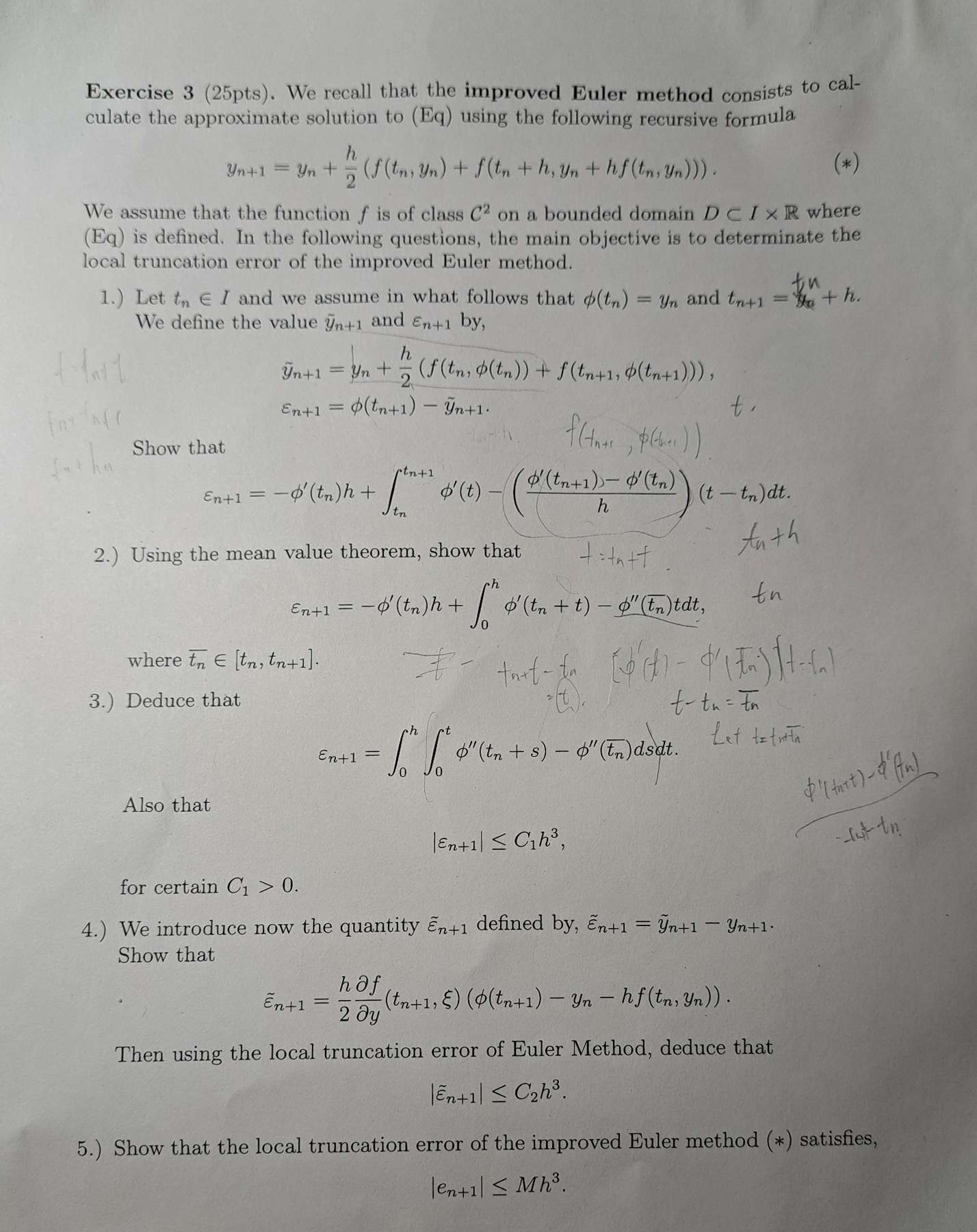 Exercise 3 ﻿ We recall that the improved Euler method | Chegg.com
