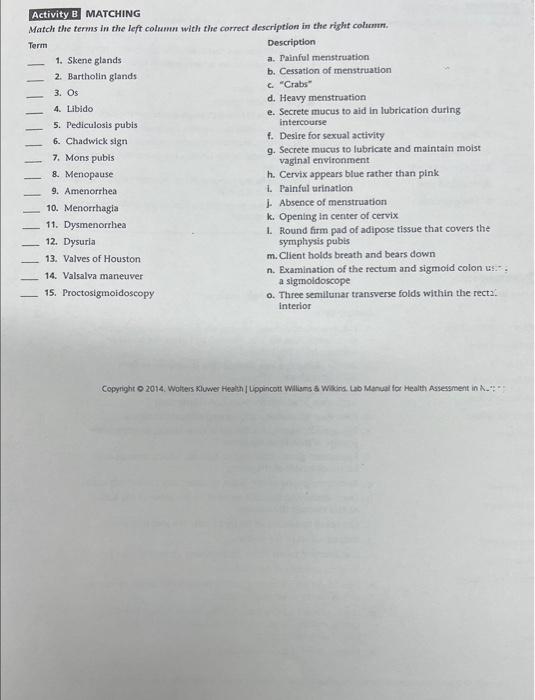 Solved Activity B MATCHING Match the terms in the left | Chegg.com