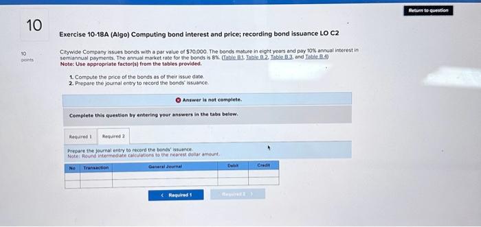 Solved Exercise 10.18A (Algo) Computing bond interest and | Chegg.com