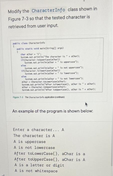 Solved Modify the CharacterInfo class shown in Figure 7-3 so | Chegg.com