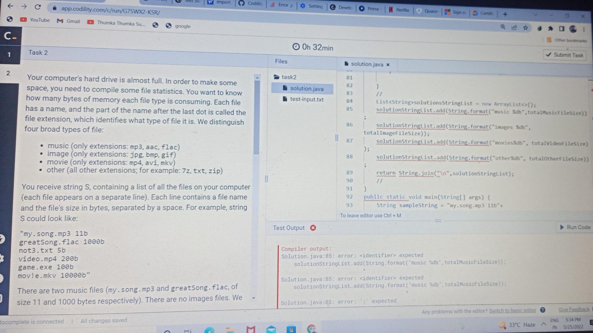 import app.codility.com/c/run/G7SWX2-KSR/ YouTube M | Chegg.com
