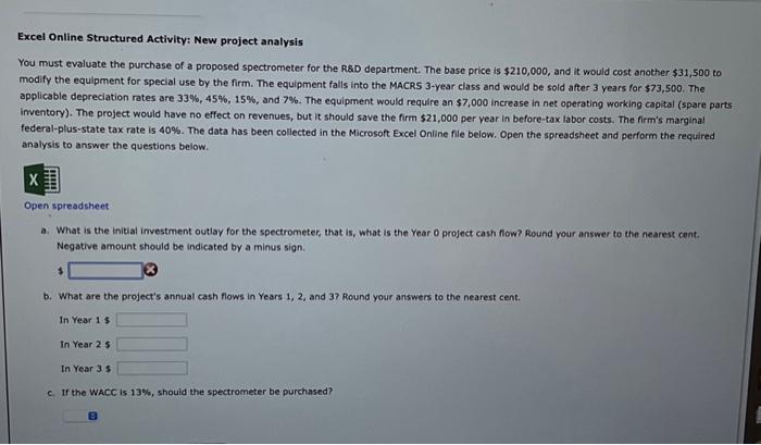 Solved Excel Online Structured Activity: New project | Chegg.com