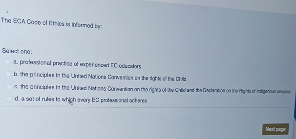 Solved The ECA Code of Ethics is informed by:Select one:a. | Chegg.com