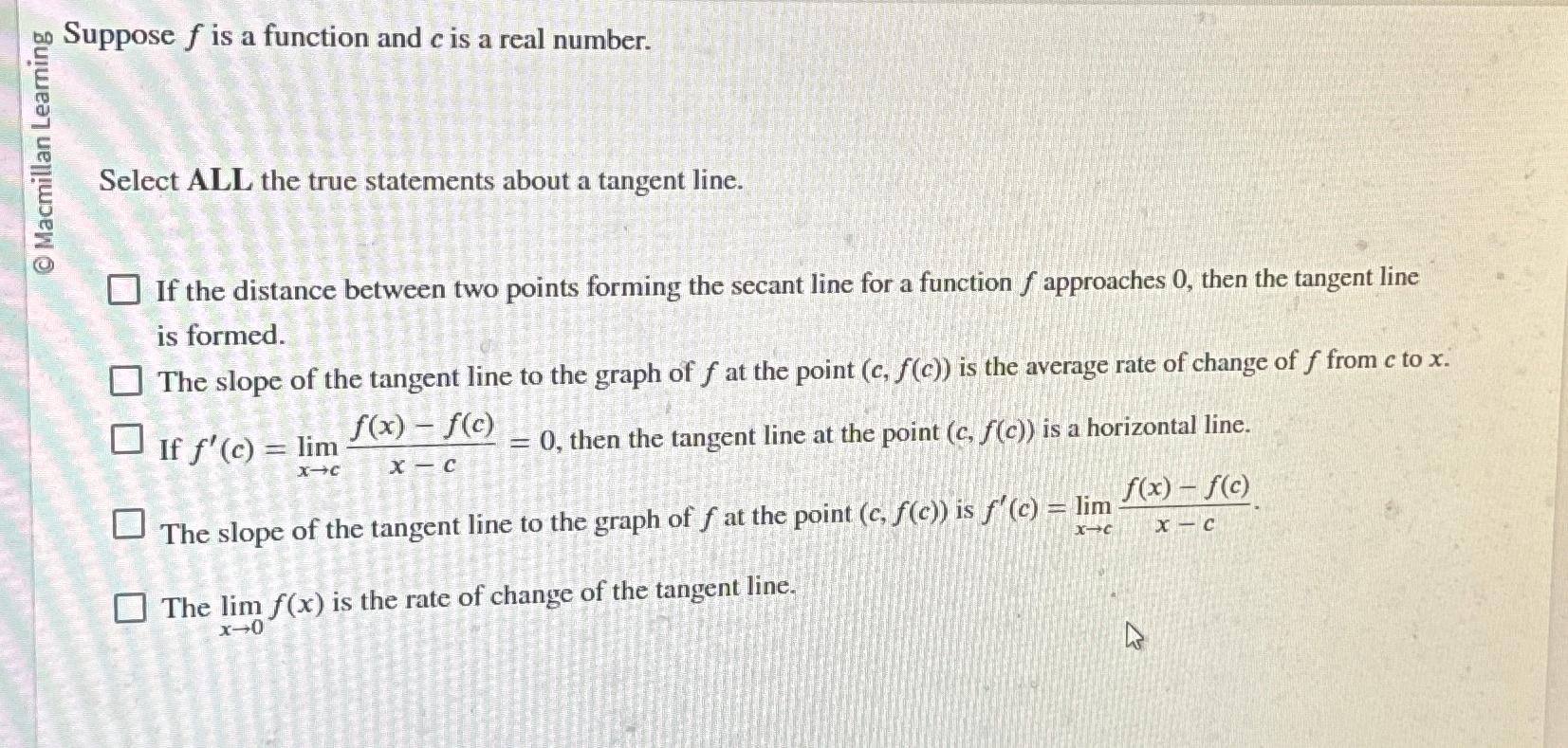 Solved Suppose f ﻿is a function and c ﻿is a real | Chegg.com