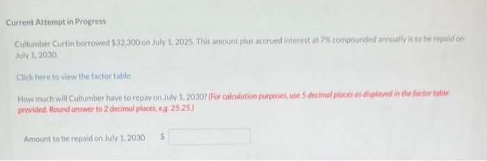 Solved Current Attempt in Progress Cullumber Curtin borrowed | Chegg.com