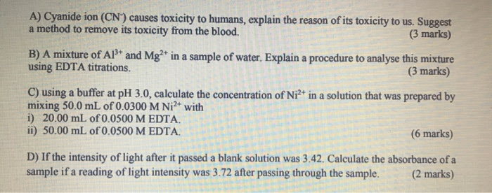Solved A) Cyanide ion (CN) causes toxicity to humans, | Chegg.com