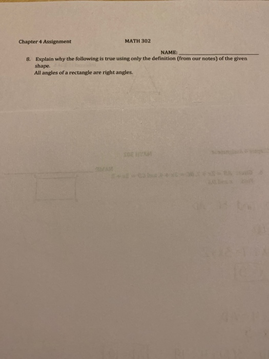 Solved Chapter 4 Assignment MATH 302 NAME: 8. Explain why | Chegg.com