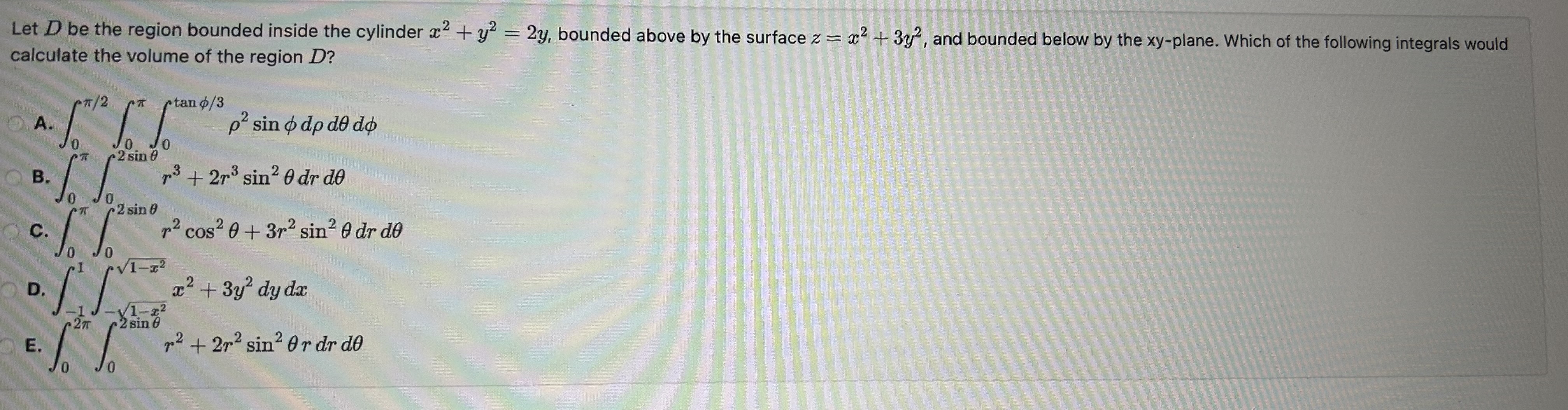 Solved Let be the region bounded inside the cylinder , | Chegg.com