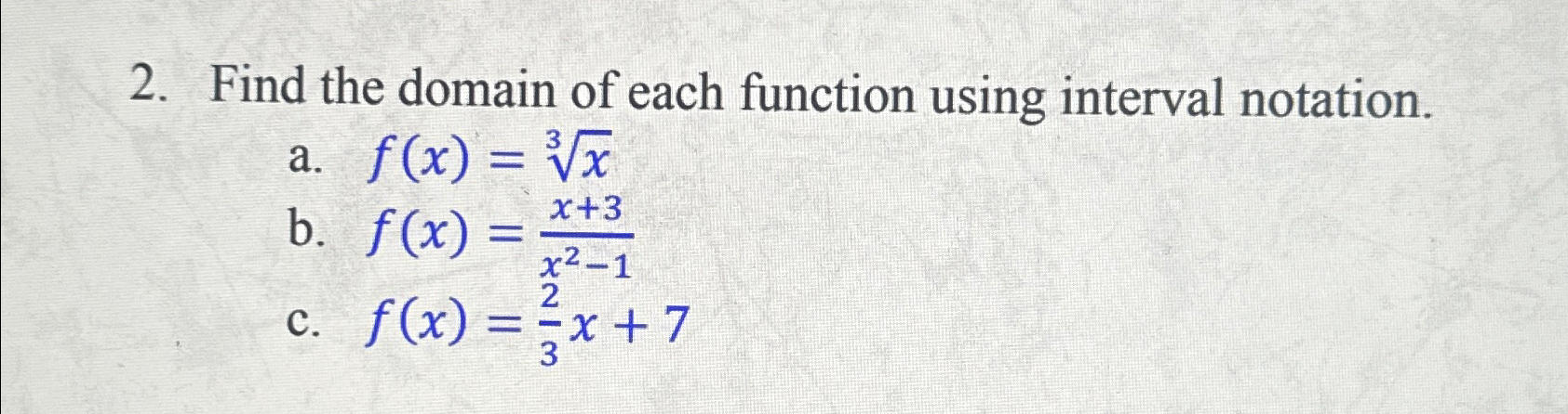 Find the domain of each function using interval | Chegg.com