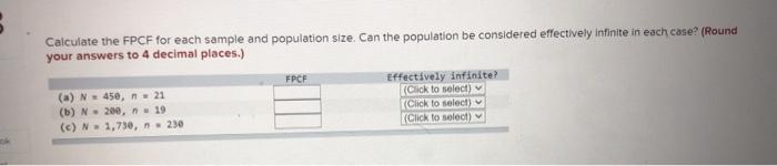 Calculate the FPCF for each sample and population | Chegg.com