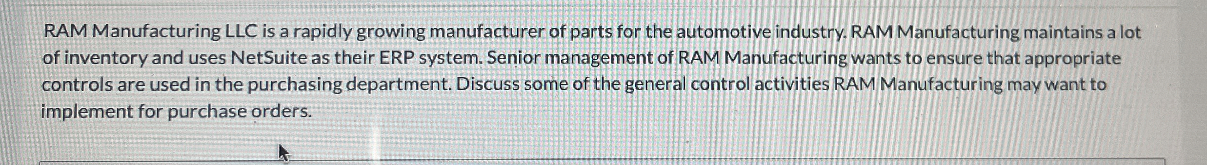 Solved RAM Manufacturing LLC is a rapidly growing | Chegg.com