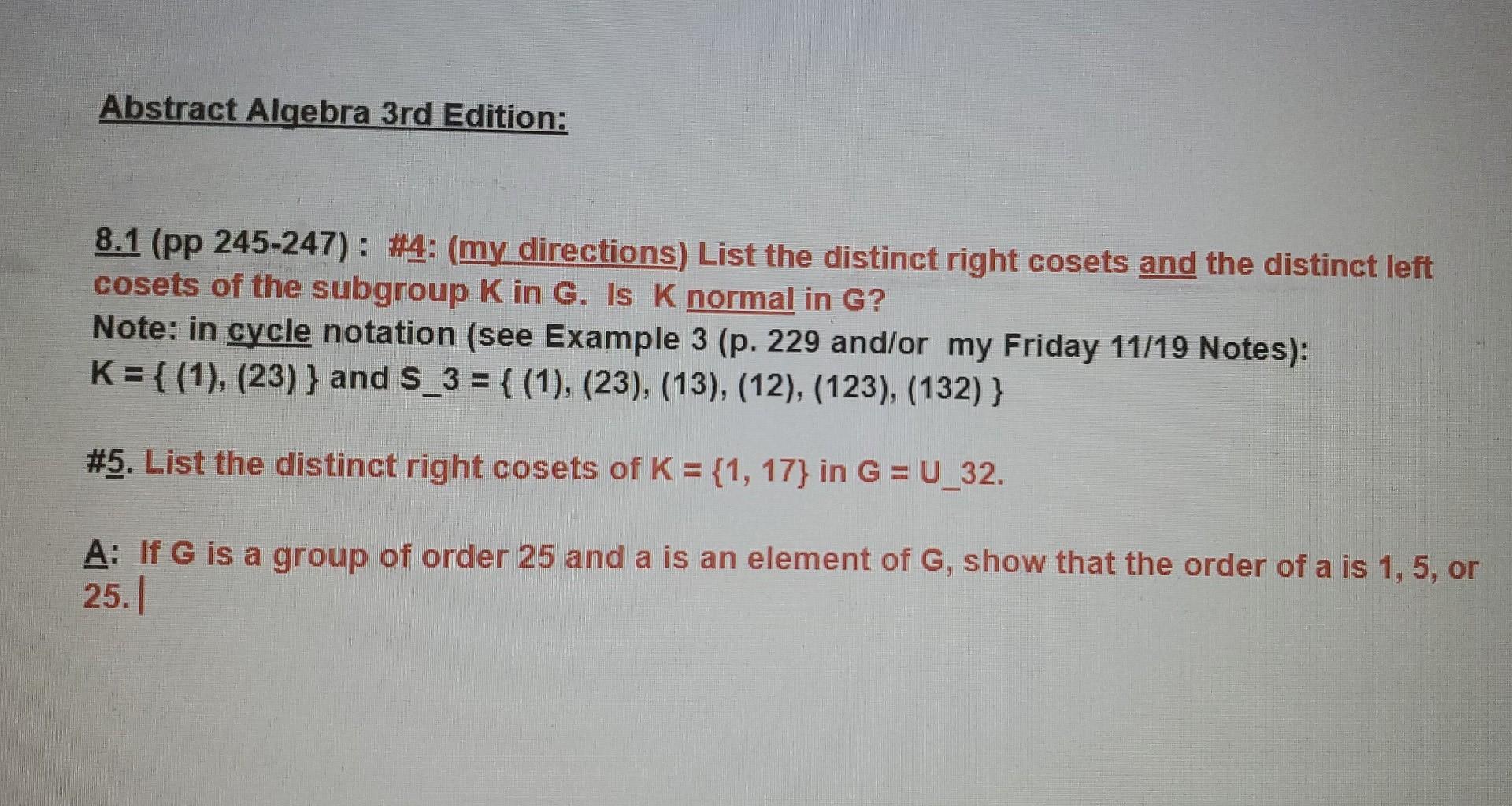 Solved Abstract Algebra 3rd Edition: 8.1 (pp 245-247): #4: | Chegg.com