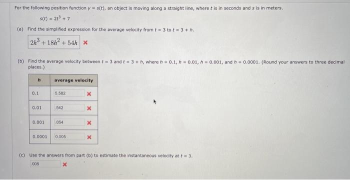 Solved For the following position function y = s(t), an | Chegg.com