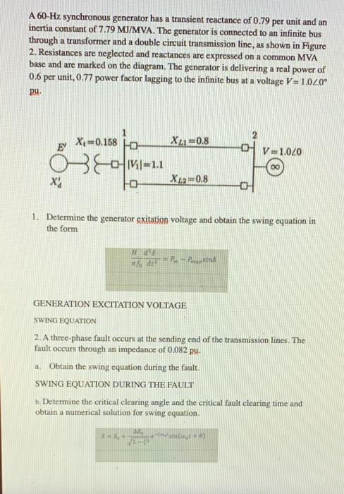Solved A 60-Hz synchronous generator has a transient | Chegg.com