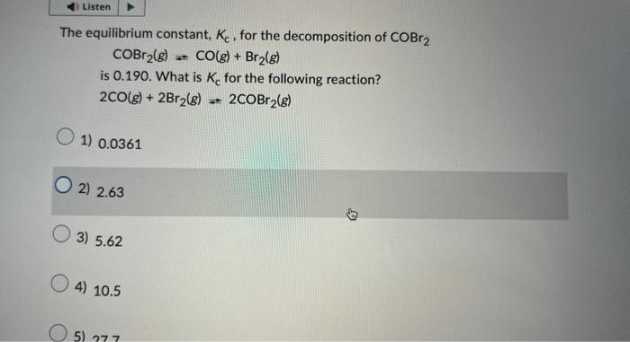 Solved The equilibrium constant, Kc, for the decomposition | Chegg.com