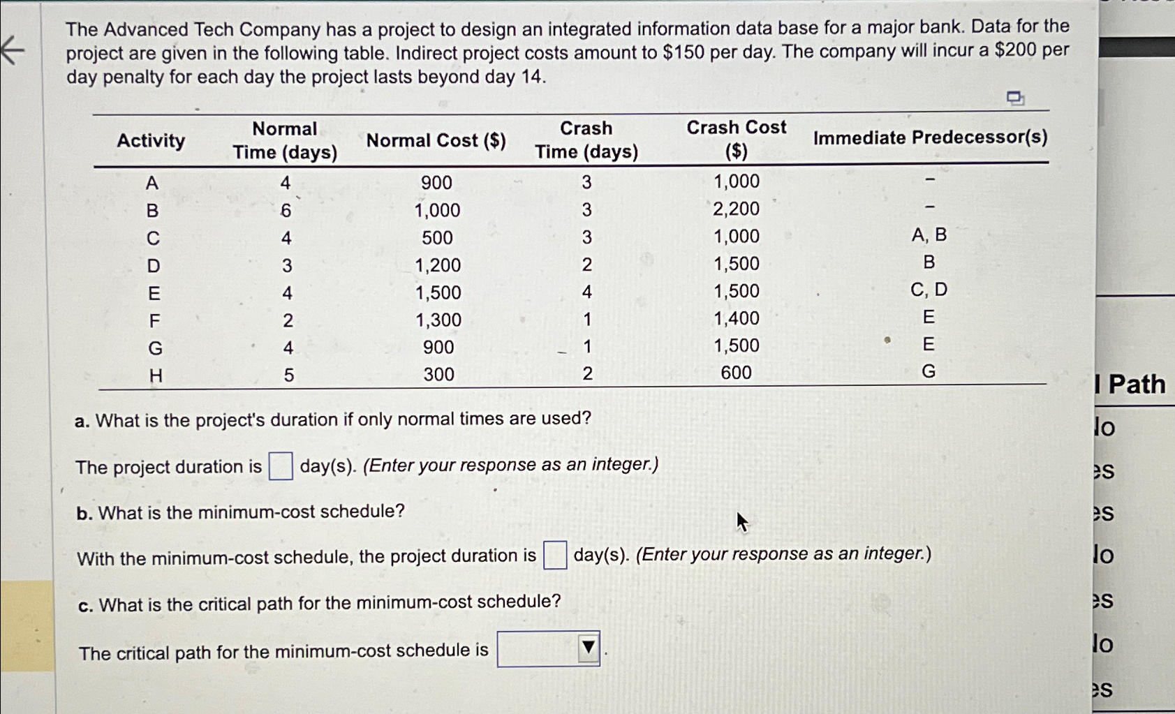 Solved The Advanced Tech Company has a project to design an | Chegg.com